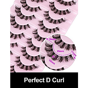Russian Strip Lashes D Curl Fluffy False Eyelashes Wispy Fake Lashes Thick Volume Reusable Eyelashes Pack 9 Pairs by wtvane