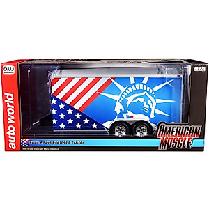 Auto World Diecast Four Wheel Enclosed Car Trailer Patriotic with Graphics for 1/18 Scale Model Cars by Autoworld AMM1284