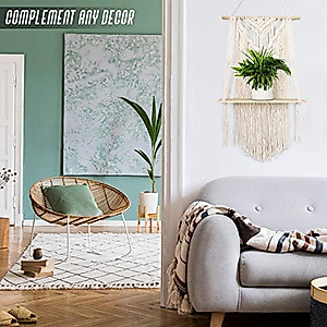 GregCo Set of 2 Handmade Macrame Wall Hanging Shelves-Decorative Floating Bohemian Shelf for Plants, Books and Vases - Woven Boho Shelving Display Unit for Homes or Office