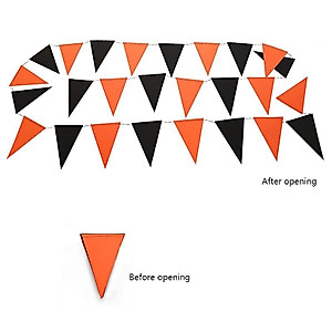 JEYE Orange Black Pennant Banner Paper Triangle Flag Hanging Streamer Halloween Garland Backdrop Party Decoration for Halloween Graduation Thanksgiving Decor(Pack of 2, 20ft in Total)