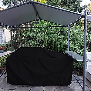 98 Inch Island BBQ Grill Head Cover Heavy Duty Waterproof Weather Resistant Outdoor Kitchen BBQ Cover, Black