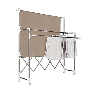 Jixi Drying Rack Clothes Airer Stainless Steel Drying Rack Double Pole Folding Adjustable Clothes Hanger with Universal Wheel Indoor Outdoor Laundry Rack (Color : Stainless Steel)