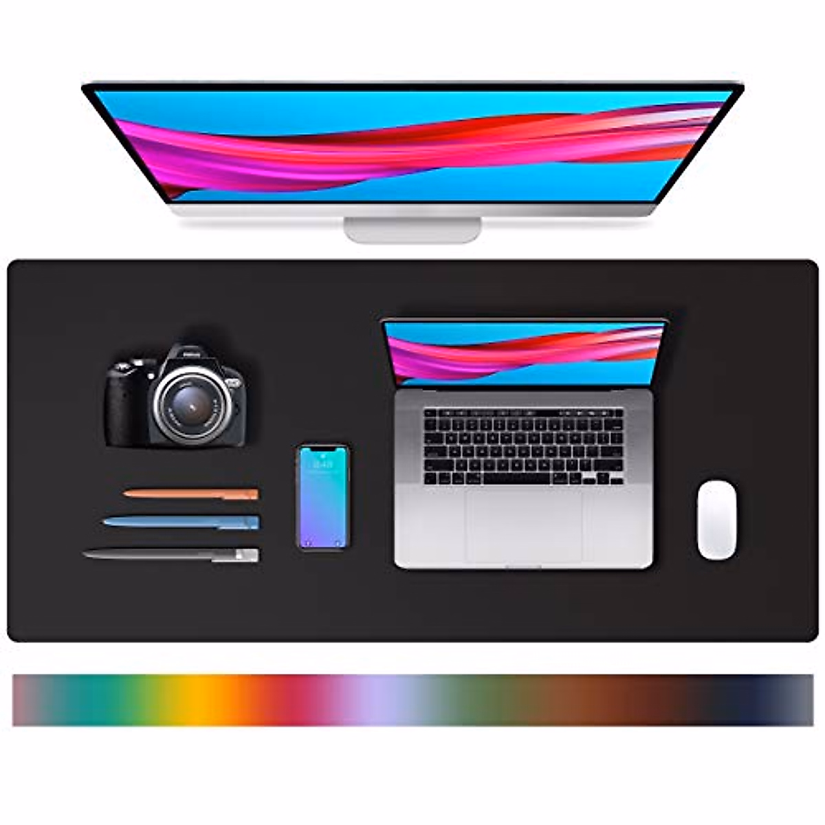 Desk Pad Protector,Mouse Pad/ Mat, Non-Slip PU Leather Laptop Desk Blotter, Waterproof Writing Pad for Office and Home (Black,36" x 17")