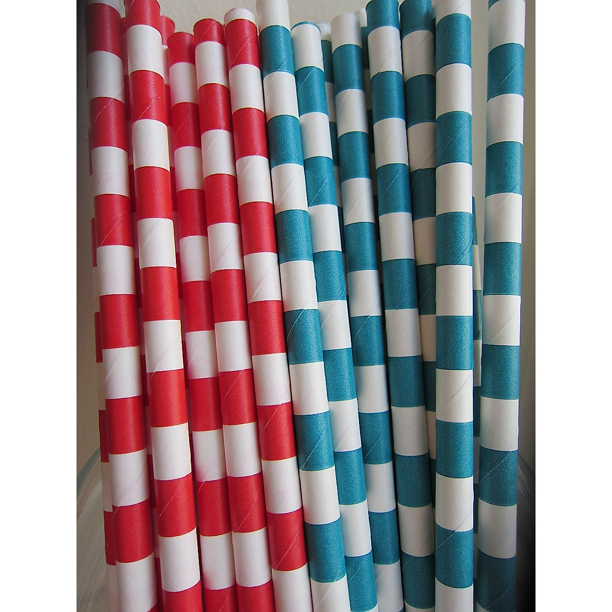Dr. Seuss Inspired Color Themed Red and Aqua Paper Drinking Straws 50 Ct. - Twilight Parties by Twilight Parties