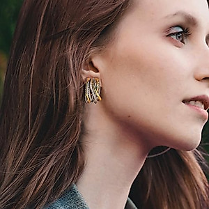 Mytys Two Tone Earrings for Women Gold and Silver Rose Gold Crossover Half Hoop Statement Designer Stud Earrings (delicate gold & silver)