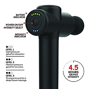 Sharper Image Powerboost Percussion Muscle Massage Gun Deep Tissue - Professional Handheld Massager Gun - 5 Attachments & Carrying Case, Whisper Quiet Operation, 3 Speeds, Full Body Recovery & Relief