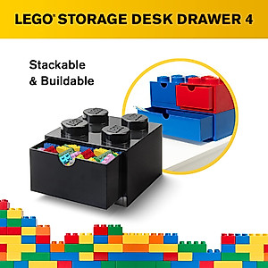 ROOM Copenhagen Lego Storage Brick 4 Desk Drawer, 4-Stud Stackable Tabletop Storage Box, 6.2 x 6.2 x 4.4 in, Black