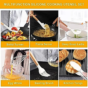 Veluebay Cooking Utensils Set, 12 Pcs Kitchen Utensils Set Silicone, Silicone Spatula For Cooking, Wooden Cooking Utensils, Silicone Utensils For Cooking, Kitchen Cooking Utensils Set (white)