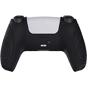 eXtremeRate PlayVital Samurai Edition Black Anti-Slip Controller Silicone Skin for ps5, Ergonomic Soft Rubber Protective Case for ps5 Controller with Black Thumb Stick Caps