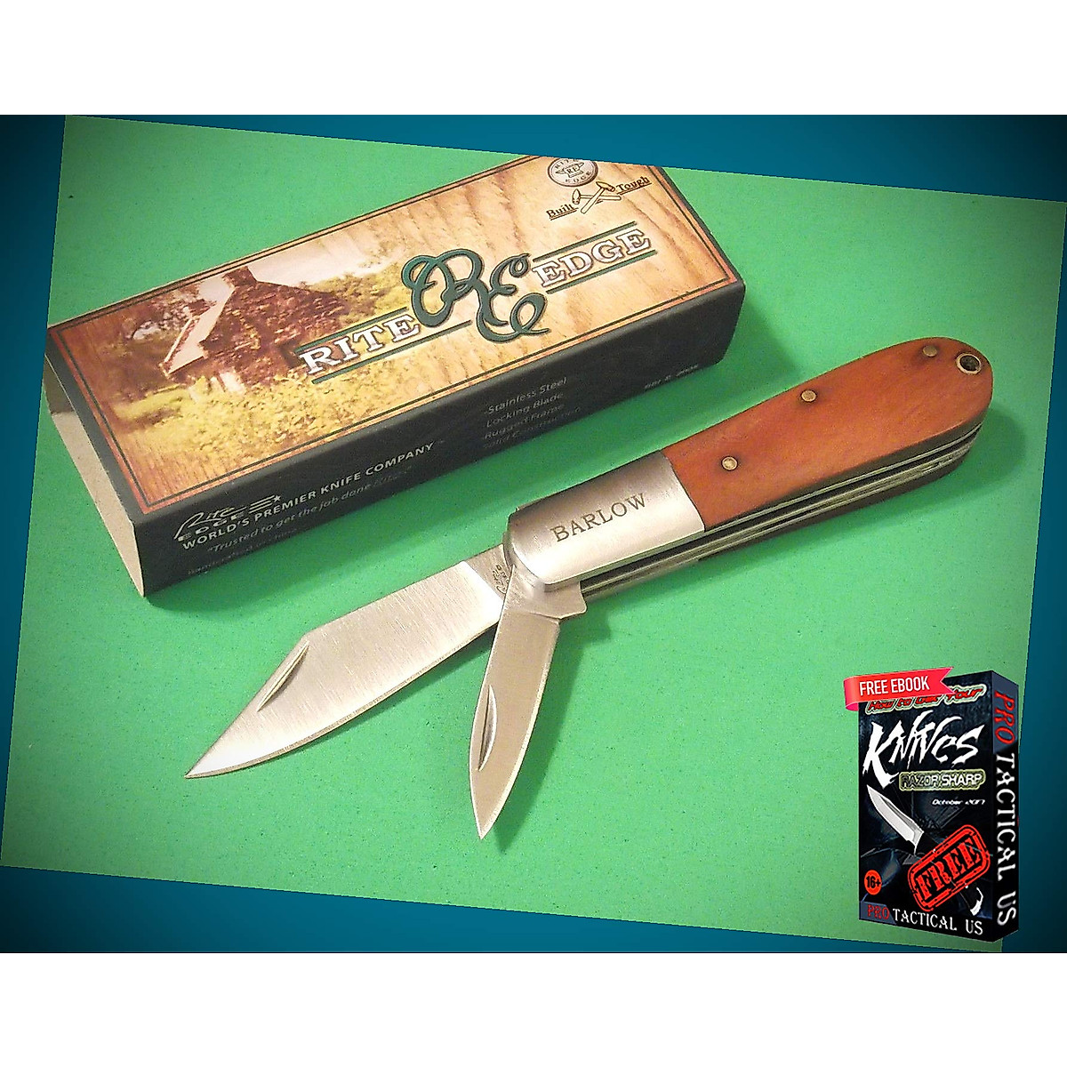 New BARLOW Wood handles 2 blade pocket Pro Tactical Knife 3 3/8" inch closed CR-0058is