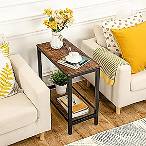 HOOBRO Side Tables, Set of 2 Narrow Nightstands, Industrial End Table with Flat or Slant Adjustable Mesh Shelf for Small Spaces, Stable Metal Frame and Easy Assembly, Rustic Brown and Black BF24BZ01