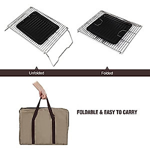 Lineslife Folding Campfire Grill with Grill Plate, Heavy Duty Stainless Steel Campfire Grill Grate with Carrying Bag Portable for Outdoor Camping Cooking