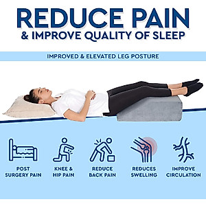 Leg Elevation Pillow - Full Memory Foam Top, High-Density Leg Rest Elevating Foam Wedge - Relieves and Recovers Foot and Ankle Injury, Leg Pain, Hip, Knee Pain, Improves Blood Circulation