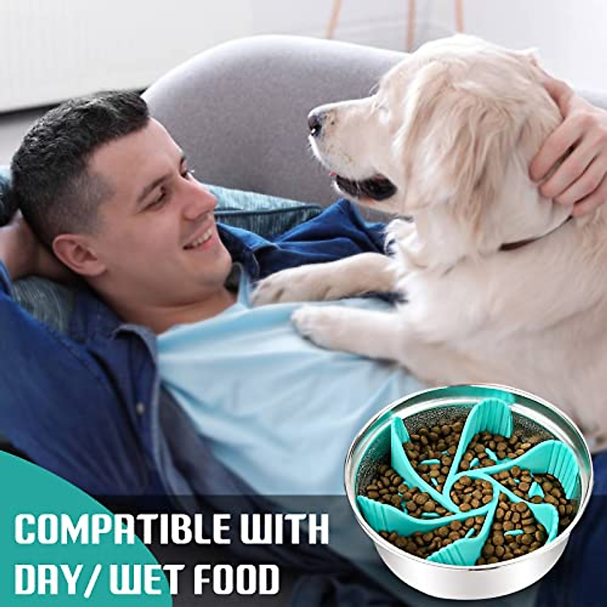 2 Pcs Dog Bowl Slow Feeder Insert, Cuttable Slow Feeder Dog Bowl Insert with Strong Suction Cups, Cat Dog Feeding Supplies, Slow Feeder for Most Dogs Bowl or Dogs Dish