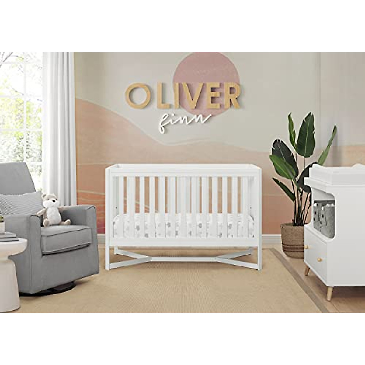 Delta Children Tribeca 4-in-1 Baby Convertible Crib + Serta Perfect Slumber Dual Sided Recycled Fiber Core Crib & Toddler Mattress - Waterproof, Hypoallergenic, GREENGUARD Gold Certified, Bianca White