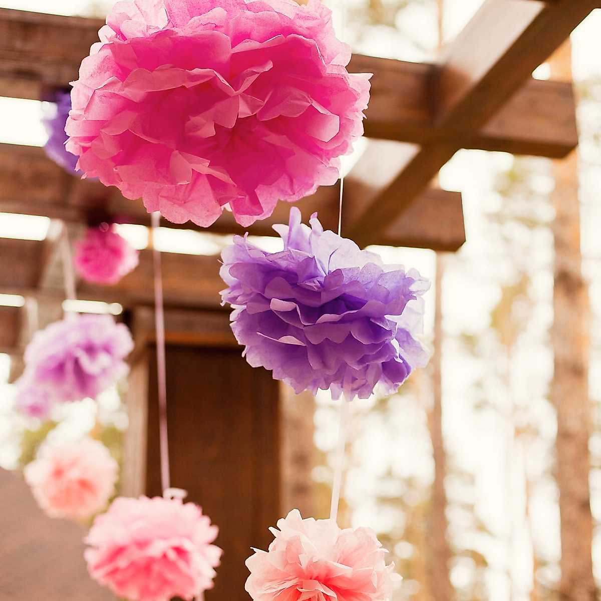 PATIKIL 8" Tissue Pom Poms Flowers, 5 Pack Paper Flower Ball for Wedding Bridal Shower Birthday Bachelorette Party Backdrop Decoration, Lake Blue