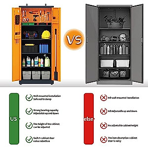 VCGGAIP Metal Storage Cabinet - Garage Storage Cabinet with 2 Doors and 4 Adjustable Shelves,Steel Lockable Garage Cabinets for Office,Home,Garage (Dark Gray and Orange, 71 Inch)