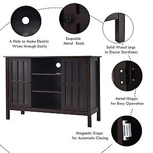 Tangkula TV Stand, Modern Tall Entertainment Center for TVs up to 50", Media Console w/2 Storage Cabinets & 3 Open Shelves, Wire Hole, Wood TV Console Table for Living Room, Brown