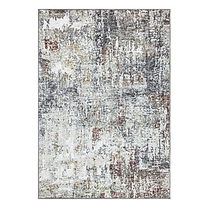 Bloom Rugs Washable Non-Slip 9' x 12' Rug - Gray/Red/Brown Modern Abstract Area Rug for Living Room, Bedroom, Dining Room, and Kitchen - Exact Size: 9' x 12'