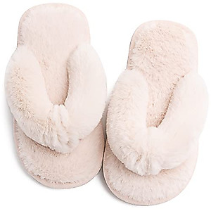 techcity Boys Girls Fuzzy Flip Flop Slippers Kids Cute Soft Comfy Open Toe Fluffy Slip On Thong Flat Sandals House Home Fur Slides Indoor Outdoor