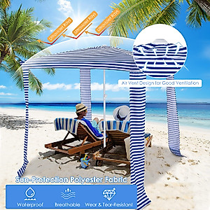 Tangkula 6.7'x6.8' Foldable Beach Cabana, Easy Set-up Portable Beach Tent with Carry Bag, Detachable Side Wall, 4 Sandbags, Wind Vent, Sun-Protection Outdoor Beach Umbrella Shelter for Family