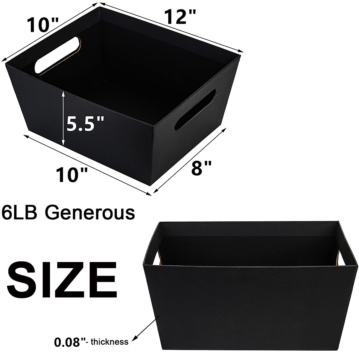 DEAYOU 5 Pack Gift Basket Empty, 12" x 10" Kraft Basket With Handle, 6 LB Cardboard Gift Basket Market Tray, Large Black Paper Basket Holder Container for Wine Gift, DIY, Food, Snacks, Crafts, Easter