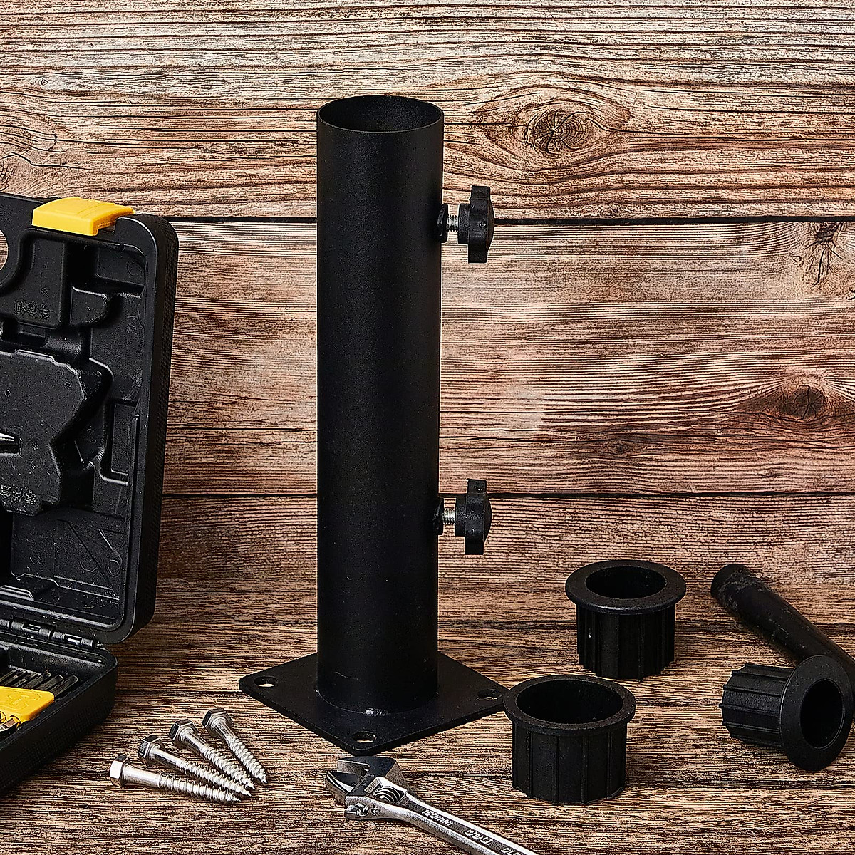 Dunzy 2 Pack Outdoor Deck Umbrella Mount Bracket Patio Umbrella Base Flag Pole Holder Stand with Umbrella Sleeves and Screws Replacement Parts for Dock Backyard Balcony Table Outside