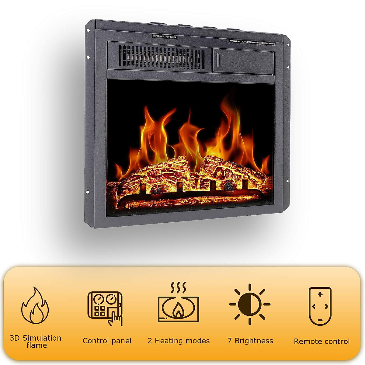 Antarctic Star Electric Fireplace Insert 18" Freestanding Heater Remote Control with 7 Log Hearth Flame Settings Adjustable Flame,1500w Black