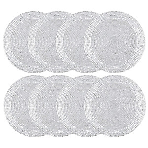COTTON CRAFT Glitz Handmade Beaded Bar Drink Tabletop Protection Coasters - Set of 8 - Halloween Harvest Autumn Fall Thanksgiving Holiday Christmas Xmas Celebration Festive Party - 4 in Round - Silver