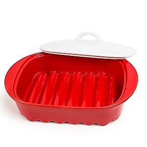 ZFJ Ceramic Microwave Bacon Maker with Lid-Bacon Tray for Microwave Cooking-Make Crispy Bacon in few Minutes