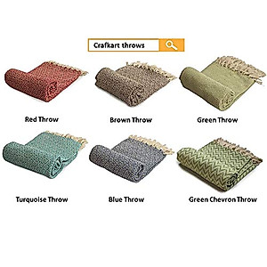 Cotton Throw Blanket Green Beige Chevron Patterned | Sofa Bed Couch Blankets with Fringe | Sage Chartreuse | Warm Lightweight | Decorative Living Room Home Decor | Farmhouse Picnic Beach Camping