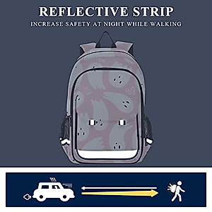 Vnurnrn Kids Backpack Pink Cute Halloween Ghost Print Big Storage Multi Pockets 17.7 IN School Backpack with Chest Buckle Reflective Strip for Boys Girls 6+ years in Primary Middle High School