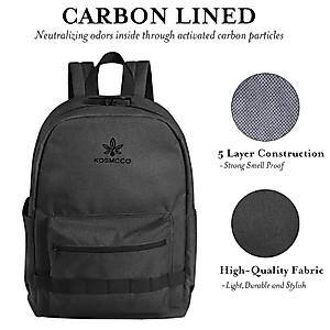 KOSMCCO Smell Proof Medium Backpack with Lock, Unisex Activated Carbon Lining Backpack for Travel Commuter, Black/28.0L