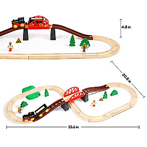 Asweets Wooden Train Set for Toddler,40 Piece with Train Track Electric Operated Fits Thomas,Brio,Melissa and Doug Magnet Battery Train Toy for 3 4 5 Years Old Boys