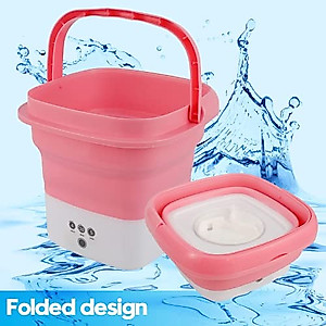 Portable Washing Machine, Mini Folding Washer and Dryer Combo,with Small Foldable Drain Basket for Underwear, Socks, Baby Clothes, Travel, Camping, RV, Dorm, Apartment (PINK)