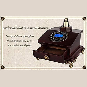 DSDD Retro Phone,Antique Style Telephone with Wood and Metal Body, Functional Rotary dial and Socket Red Telephone,Office,Hotel