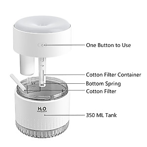 Mini Humidifiers for Bedroom 350ml Small Plants Humidifier Indoor Portable Travel Desk Cool Mist Humidifier, Auto Shut-Off 2 Mist Modes Humidificador for Bedroom Plants Travel Office Desk Car White