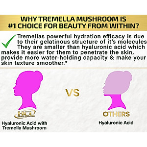 Natural Hyaluronic Acid Supplement 5X Stronger Hydration Pills from Pure Tremella Mushroom with Vitamin C & Hibiscus - Skin Supplement Anti Wrinkle Dietary Capsules - Hair Nails Vitamins