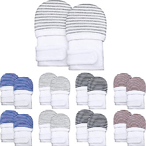SATINIOR 8 Pairs Adjustable Baby Mittens Baby No Scratch Baby Gloves Newborn Baby Mitts Unisex Baby (Dark Stripe Style,6-12 Months)