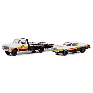 1972 Chevy C-30 Ramp Truck w/ 1976 Chevy Laguna, White - Greenlight 33230A - 1/64 Scale Diecast Car