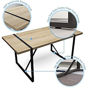TABU 63 Inch Rectangular Multi-Purpose Table for 4-6, Industrial Style Heavy-Duty Table with Wood Tabletop and Metal Frame for Home,Office,Dining Room