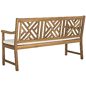 Safavieh PAT6738A Outdoor Collection Bradbury 3 Seat Bench, Natural/Beige