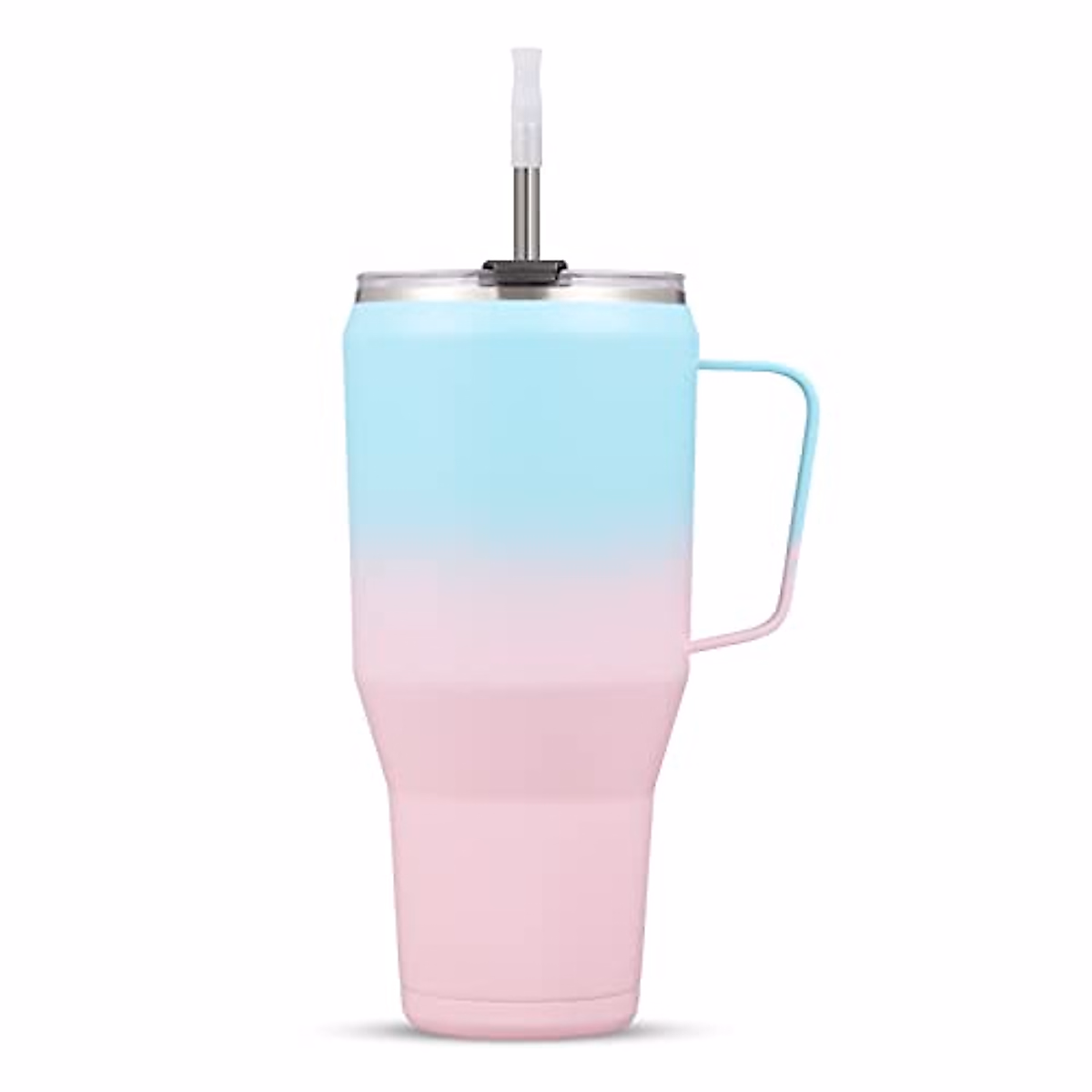 GOBATT 40 oz Tumbler with Handle and Straw Lid，Reusable Stainless Steel Double Vacuum Insulated Travel Mug Iced Coffee cup ，Keep Cold for 24 Hours, pink green