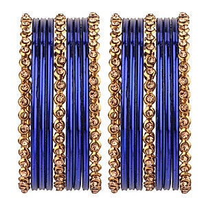 Efulgenz Indian Bangles Set Metal Bangles One Dozen Plain Glossy Alloy Bangles with Crystal Oxidized Bangles Boho Bohemian Bracelet Bollywood Party Wedding Jewelry Indian Bangles for Women (18 Pcs),