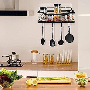 Shower Shelf Inside Shower Shower, Stylish Adhesive Shower Organizer Caddy Hanging +6 Movable Hooks, Stainless Steel No Drilling -Black, 2 Pack