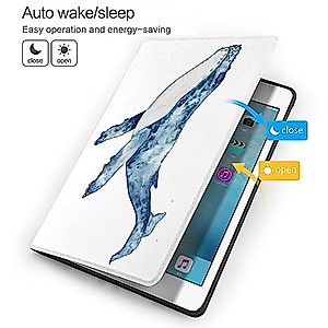 Blue Watercolor Ocean Whale Case Fit for IPad Air 3 Pro 10.5 Inch Case with Auto Sleep/Wake Ultra Slim Lightweight Stand Leather Cases
