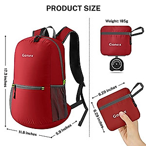 Gonex Ultra Lightweight Packable Backpack Daypack Handy Foldable Camping Outdoor Travel Cycling Backpacking(Red)