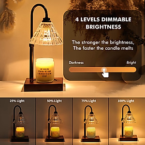 SerenGlow Candle Warmer Lamp with 2 * 50W Bulbs, Electric Candle Lamp with 2H/4H/8H Timer, Dimmable Candle Warming Lamp with Oak Base, Height Adjustable Wax Warmer Lamp for Jar Candles (Black-A)