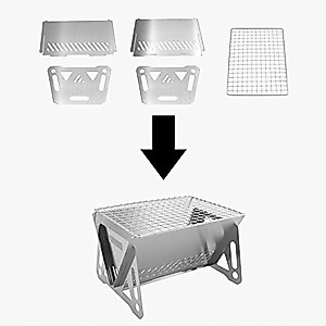 JPSDOWS Folding Grill, Stainless Steel Camping Grill Stove, Ultralight Campfire Stand, Tabletop Outdoor Smoker BBQ Grill for Picnic Garden Terrace, Outdoor Stove Burner, Hiking Travel Picnic BBQ