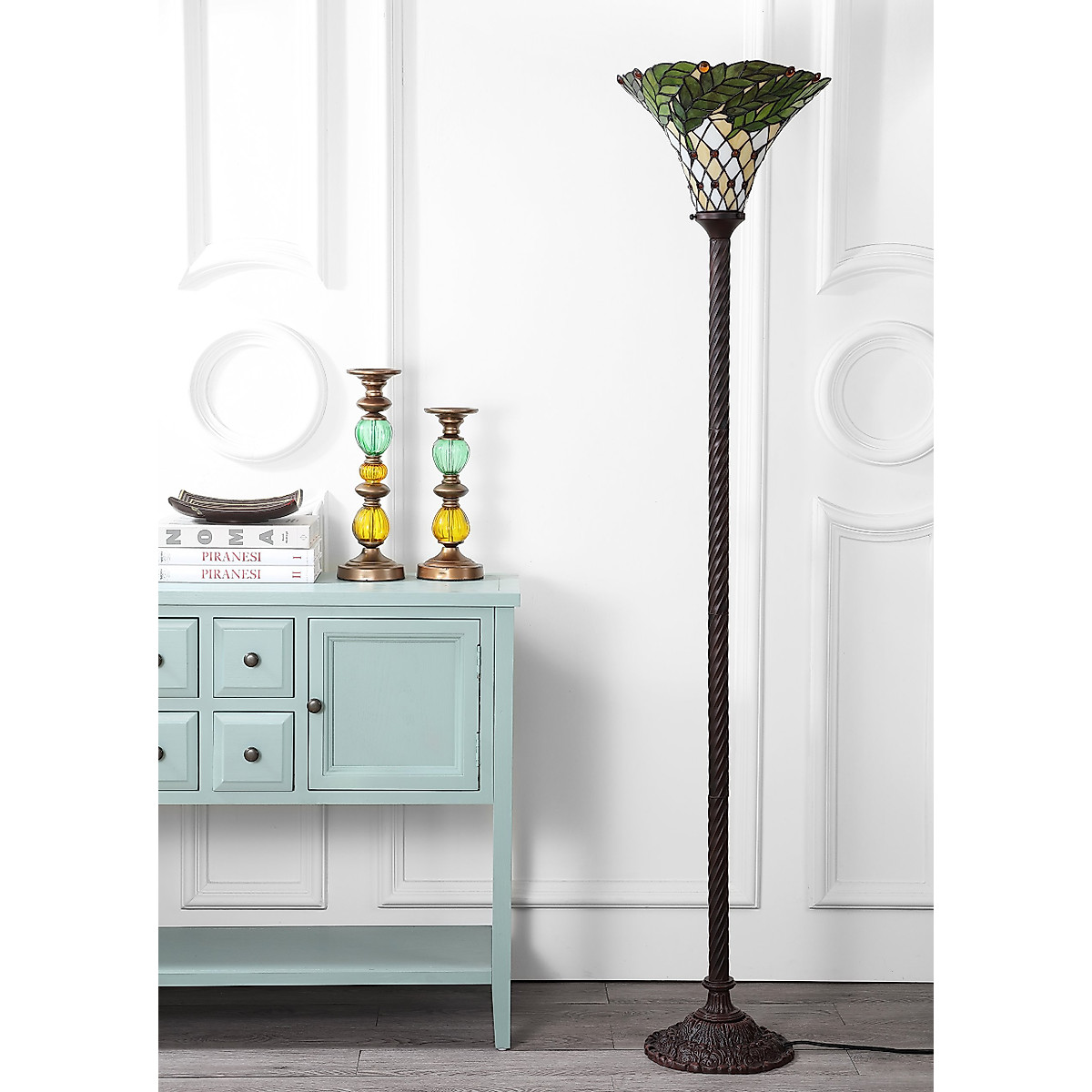 JONATHAN Y JYL8004A Botanical Tiffany-Style 71" Torchiere LED Floor Lamp, Tiffany, Traditional, Art Nouveau Style, Office, Bedroom, Living Room, Family Room, Dining Room, Hallway, Foyer, Bronze